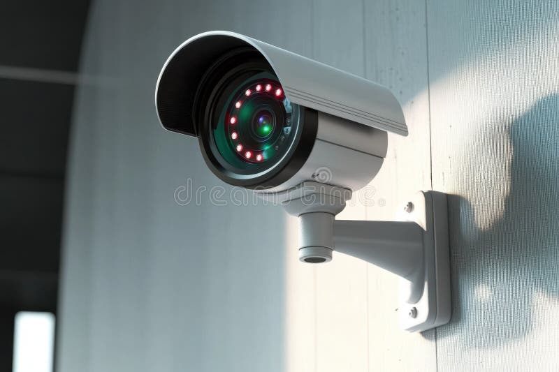 Surveillance Camera Mounted on Wall with Night Vision Features and LED ...