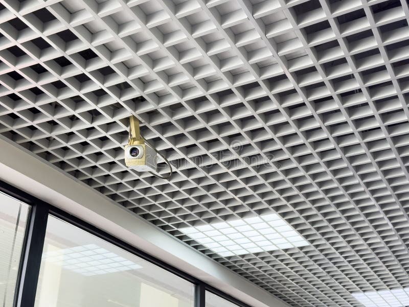Surveillance Camera on the Lattice Ceiling. Modern Technologies Stock ...