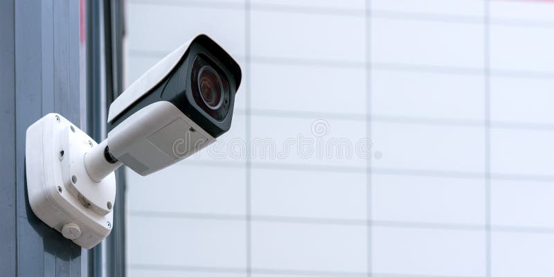 Surveillance Camera Located on Grey Construction Corner Stock Image ...