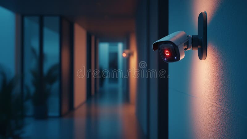 Surveillance Camera in Modern Hallway with Ambient Lighting Stock ...