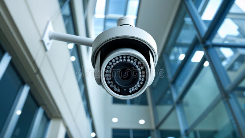 Security Camera Observing Modern Building Interior Stock Illustration ...
