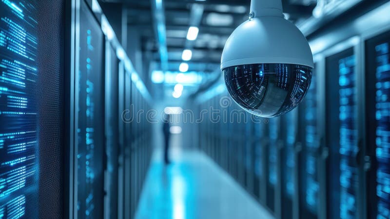 A Surveillance Camera Monitors a Data Center Filled with Server Racks ...