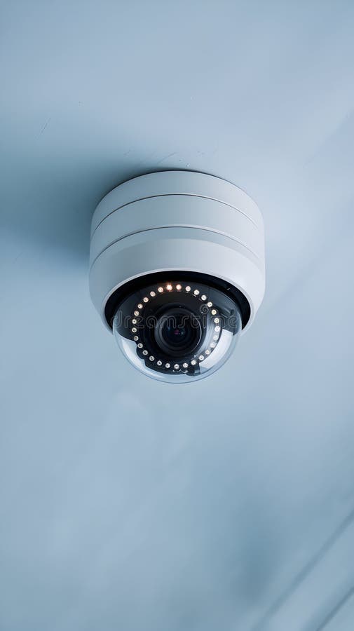 Surveillance Camera Mounted on Ceiling with Circular Lens, Minimalist ...