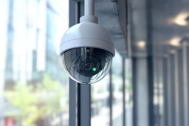 Security Camera Installed in a Modern Building with Large Windows and ...
