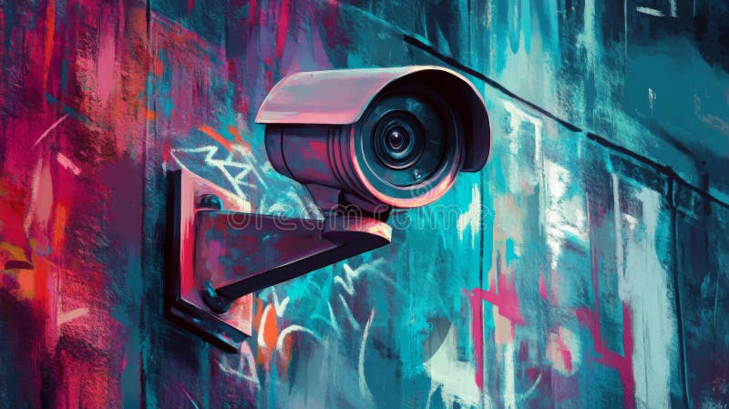 Surveillance Camera Mounted on a Graffiti-Covered Wall Stock ...