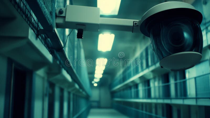 Surveillance Camera Mounted Over Prison Corridor Stock Illustration ...