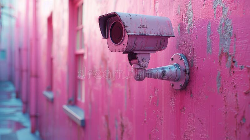 Surveillance Camera Mounted on a Pink Wall in an Alley Stock Image ...