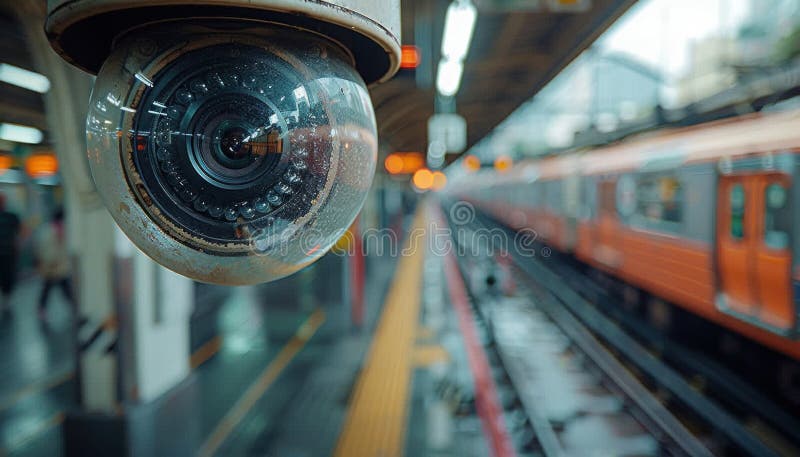 Surveillance Camera Mounted on Pole at Train Station for Security ...