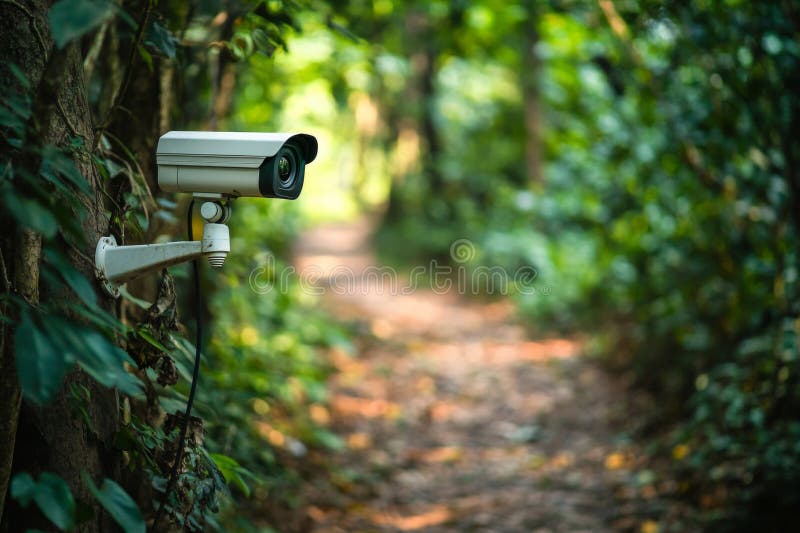 Surveillance Camera Mounted on a Tree in a Forest Stock Illustration ...