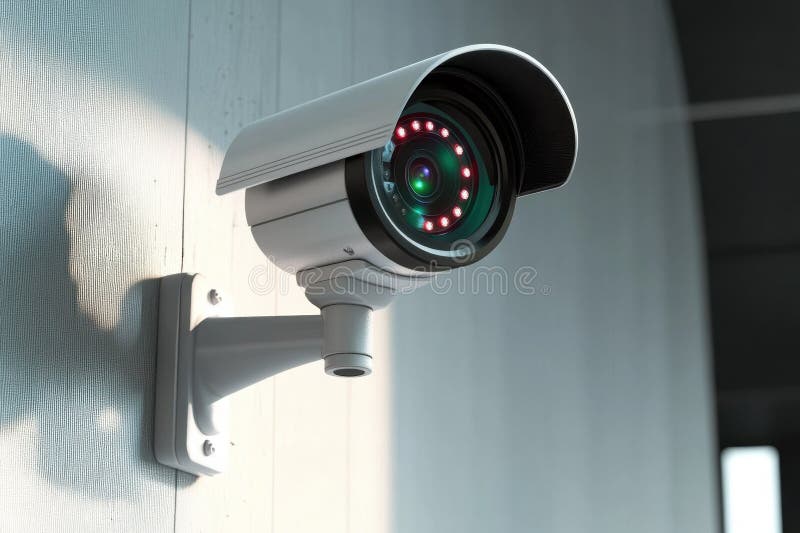 Surveillance Camera Mounted on Wall with Night Vision Features and LED ...