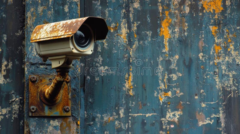 Surveillance Camera Mounted on a Weathered Rust-covered Wall Stock ...