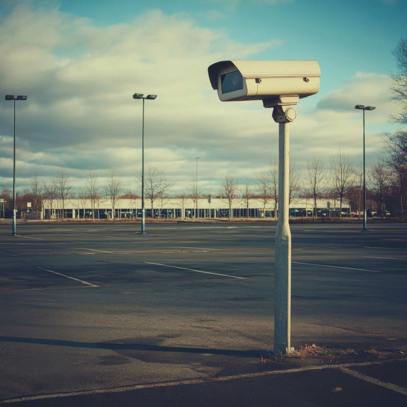 Surveillance Camera on a Pole in an Empty Parking Lot Stock ...