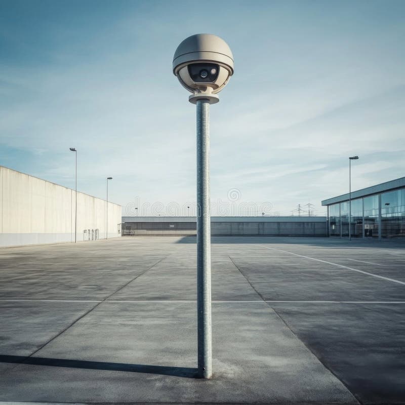 Surveillance Camera on a Pole in a Large Empty Parking Lot Stock ...