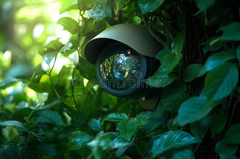 Surveillance Camera in Lush Green Foliage - Nature and Security Concept ...