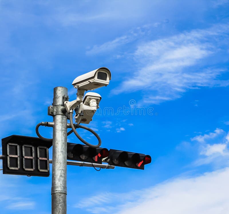 Surveillance Camera and Traffic Light Stock Photo - Image of cctv ...