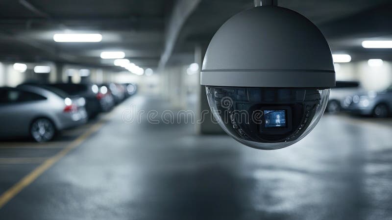 Surveillance Camera in Underground Parking Garage Stock Image - Image ...