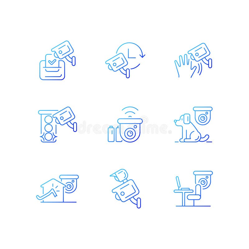 Surveillance Camera Usage Gradient Linear Vector Icons Set Stock Vector ...