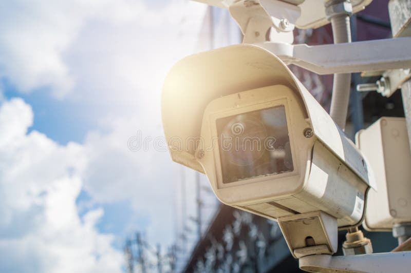 Security CCTV Camera Outside the Office Building. Stock Image - Image ...