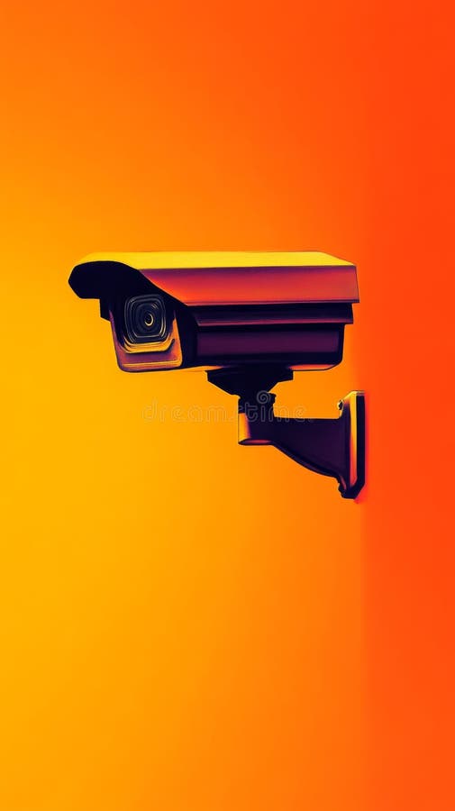 Surveillance Camera on Vibrant Orange Background Stock Photo - Image of ...