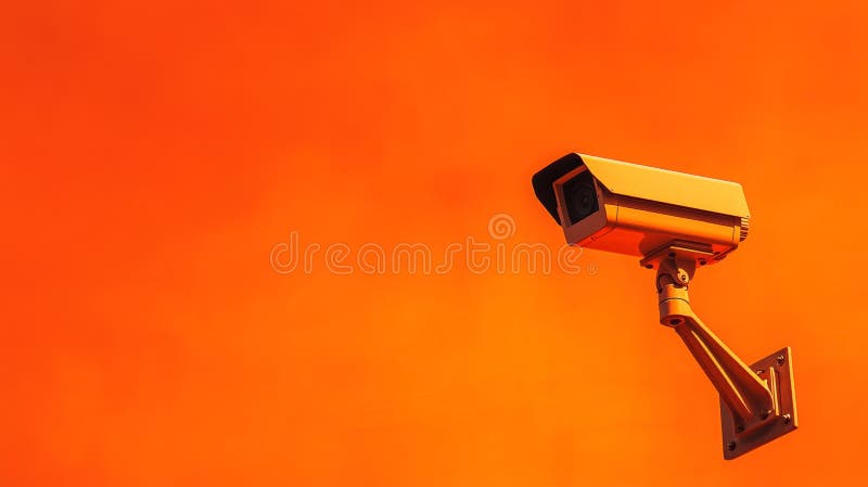 Surveillance Camera on Vibrant Orange Wall, Security Concept Stock ...