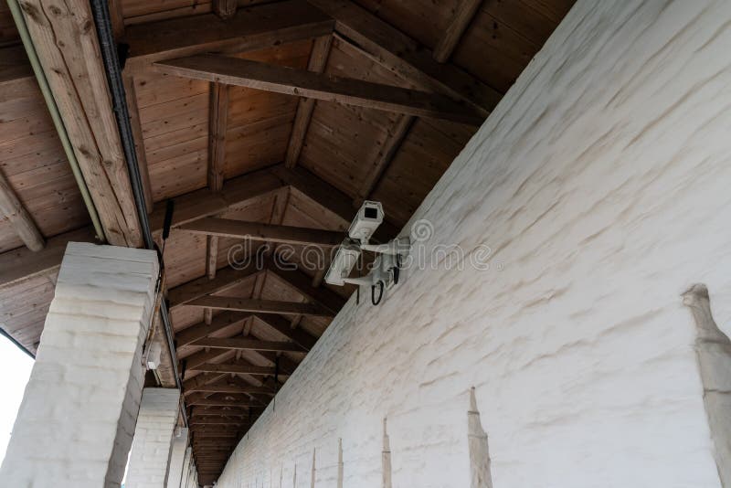 Surveillance Cameras on a Brick Wall Stock Image - Image of guard ...