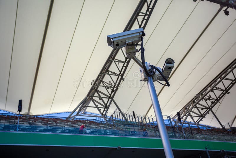 Surveillance Cameras Controlling Stadium Stock Photo - Image of court ...