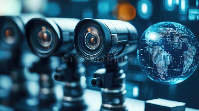 Surveillance Cameras and Digital Globe Hologram - Modern Technology and ...