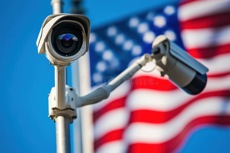 Surveillance Cameras Monitor Waving National Flag, Reflecting Themes of ...