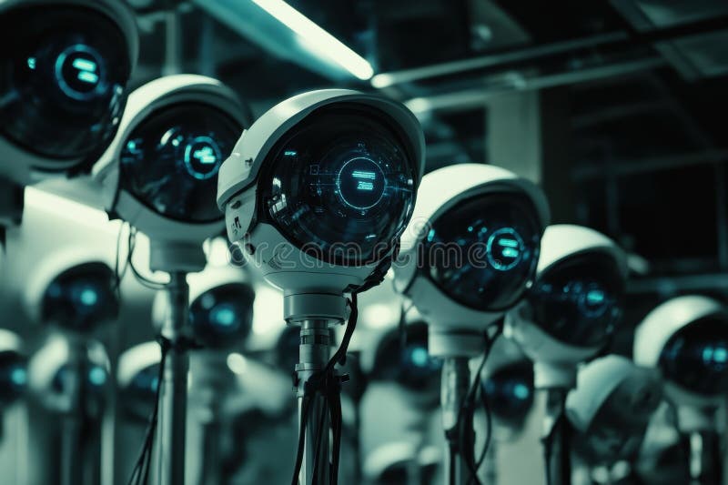 Surveillance Cameras Lined Up Modern Facility Showcasing Advanced ...
