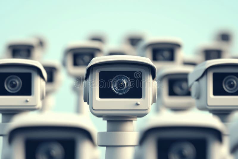Surveillance Cameras Lined Up Symbolizing Security in Modern Society ...