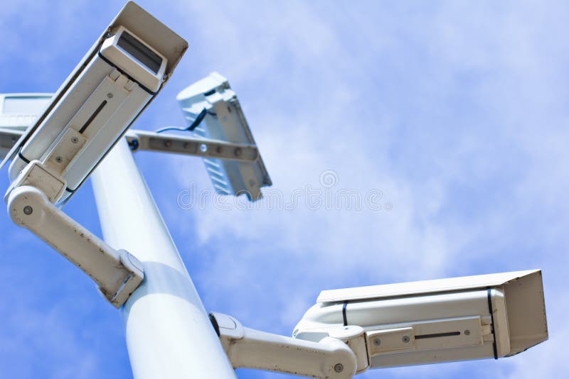 Surveillance Cameras from Low Angle Stock Photo - Image of control ...