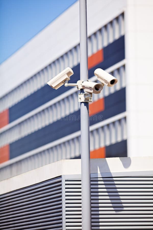 Three Surveillance Cameras Attached on Led Light Pole with Direction ...