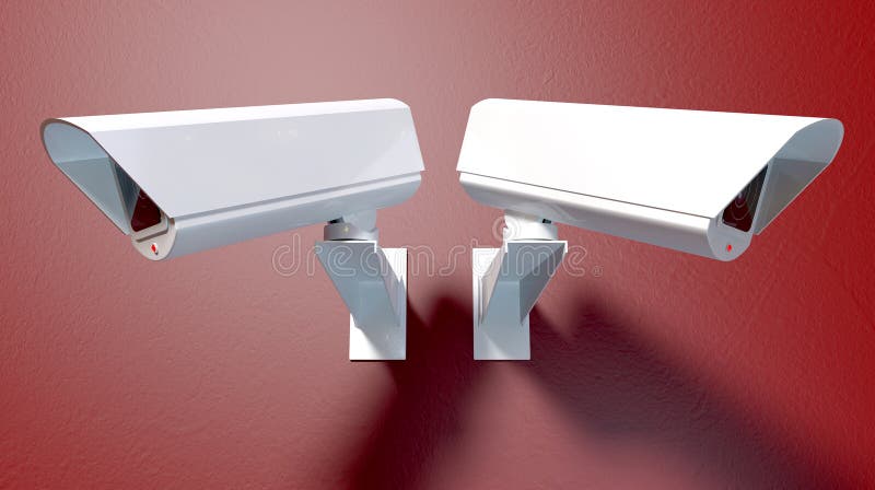 Surveillance Cameras on Red Stock Illustration - Illustration of ...