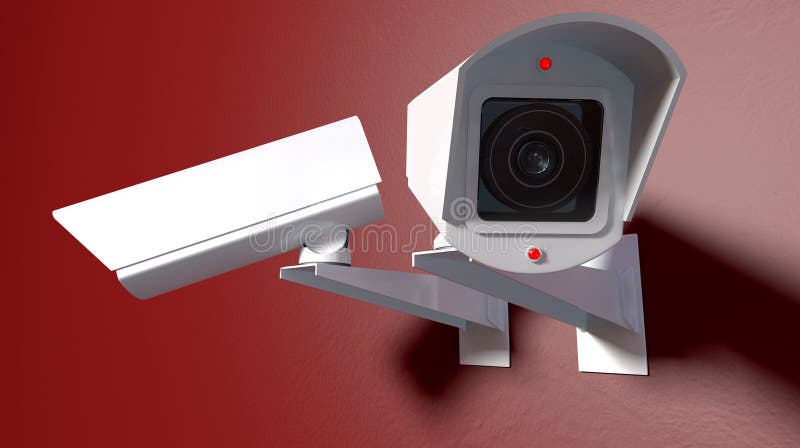 Surveillance Cameras on Red Stock Illustration - Illustration of ...