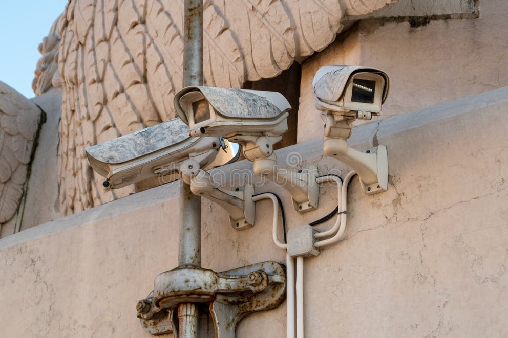 Surveillance Cameras on the Wall, Multiple Security Cameras Stock Photo ...