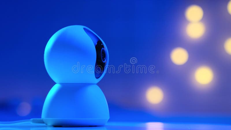 Smart CCTV Webcam on Table in Blue Neon Light Stock Footage - Video of ...