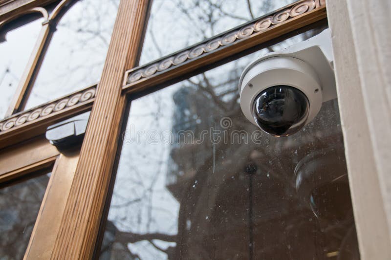 Surveillance CCTV Security Dome Camera Near Office Window in Europe ...