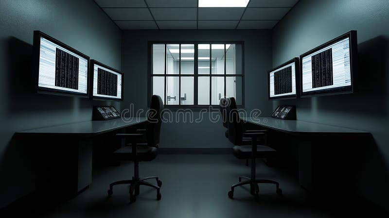 Surveillance Control Room in a Prison Displaying Empty Hallways on ...