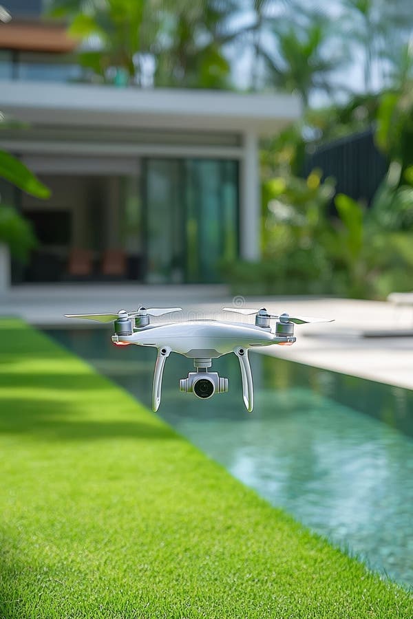Surveillance Drone Patrolling Luxury Villa, Providing Security and ...