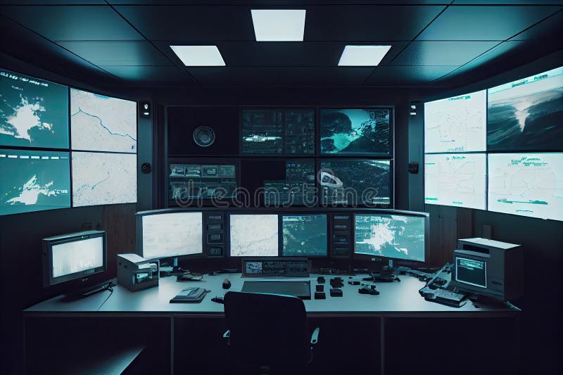 Surveillance Room, with Multiple Screens Showing Different Locations ...