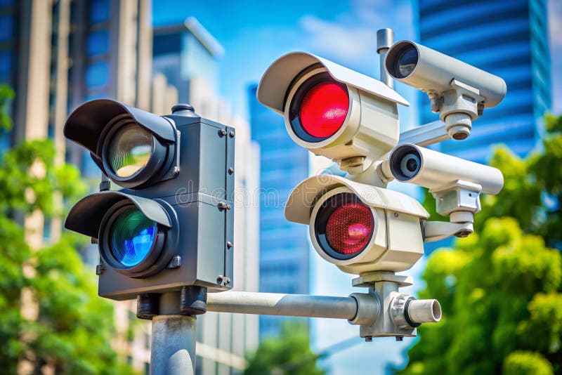 Surveillance Security Camera or CCTV with Traffic Light Stock ...