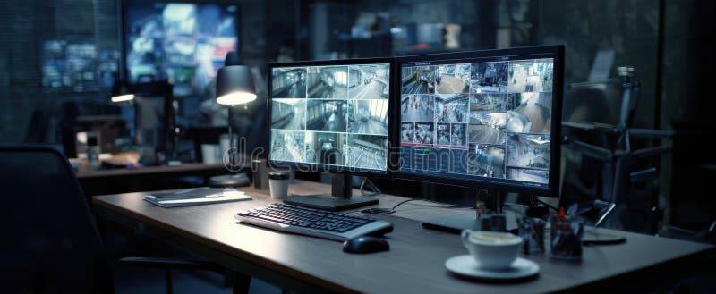 The Surveillance Setup in a Modern Control Room with Multiple Screens ...
