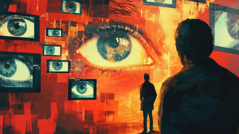 Surveillance State Concept with Eyes and People Stock Illustration ...