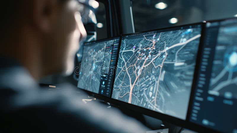 Surveillance System Display in Command Center Stock Illustration ...