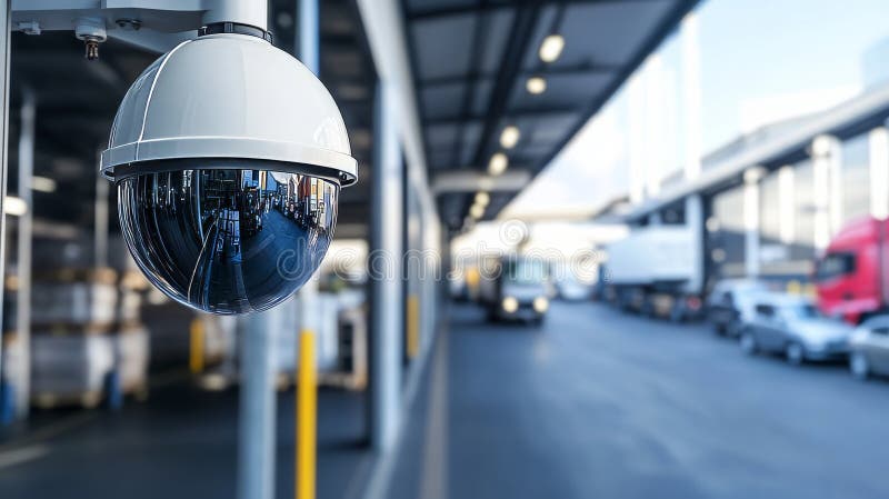 Surveillance System Overseeing Logistics Warehouse with Delivery Trucks ...