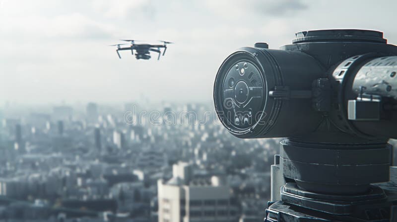Surveillance Systems Using Drones in High Tech City Security Stock Image - Image of alert ...