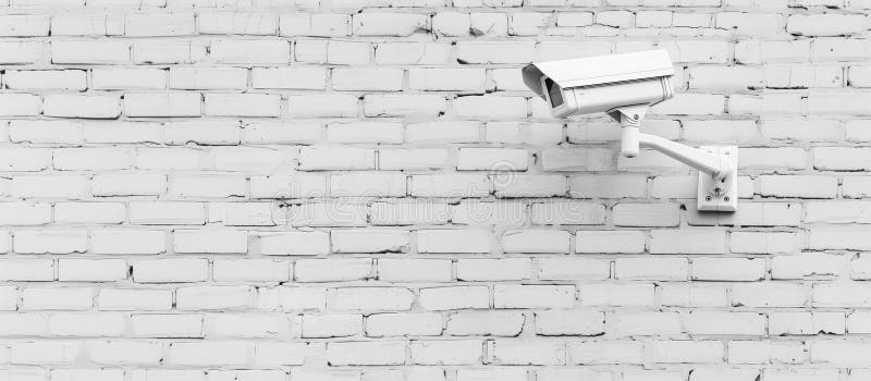 Surveillance Video Camera in a White Protective Box Hanging on a White ...