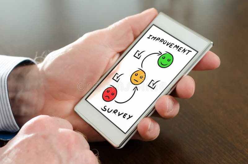 Survey Concept on a Smartphone Stock Image - Image of management, held ...