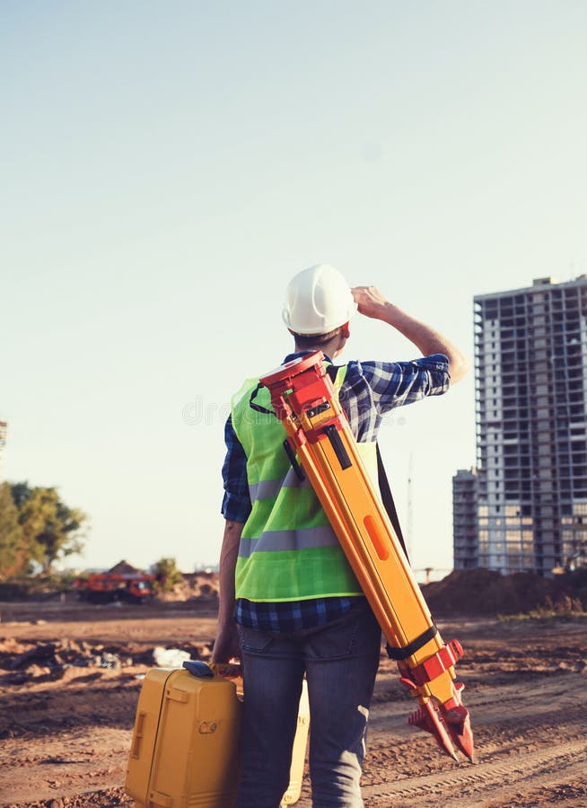 Survey engineer stock image. Image of helmet, development - 159602625