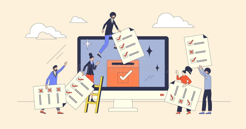 Survey Poll Concept with People Interacting with Digital Checklists and ...